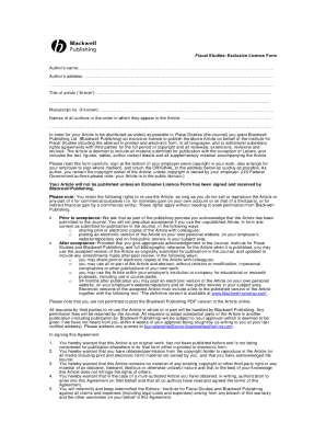 Fillable Online Fiscal Studies: Exclusive Licence Form Fax Email Print ...
