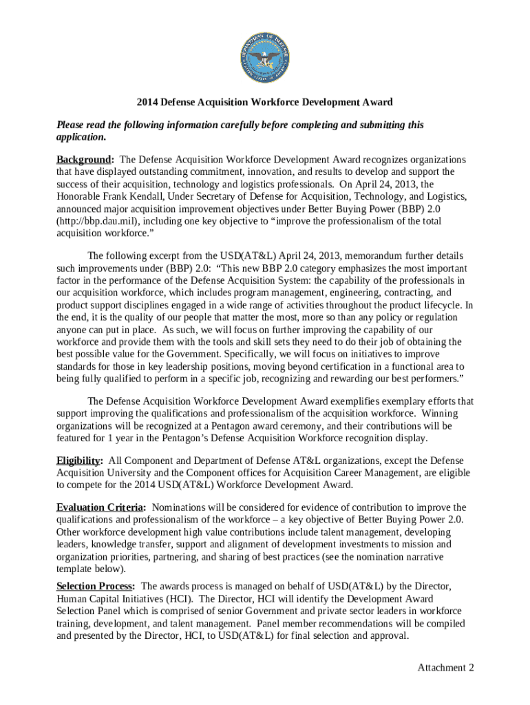 Defense Acquisition Workforce Awards Doc Template | pdfFiller