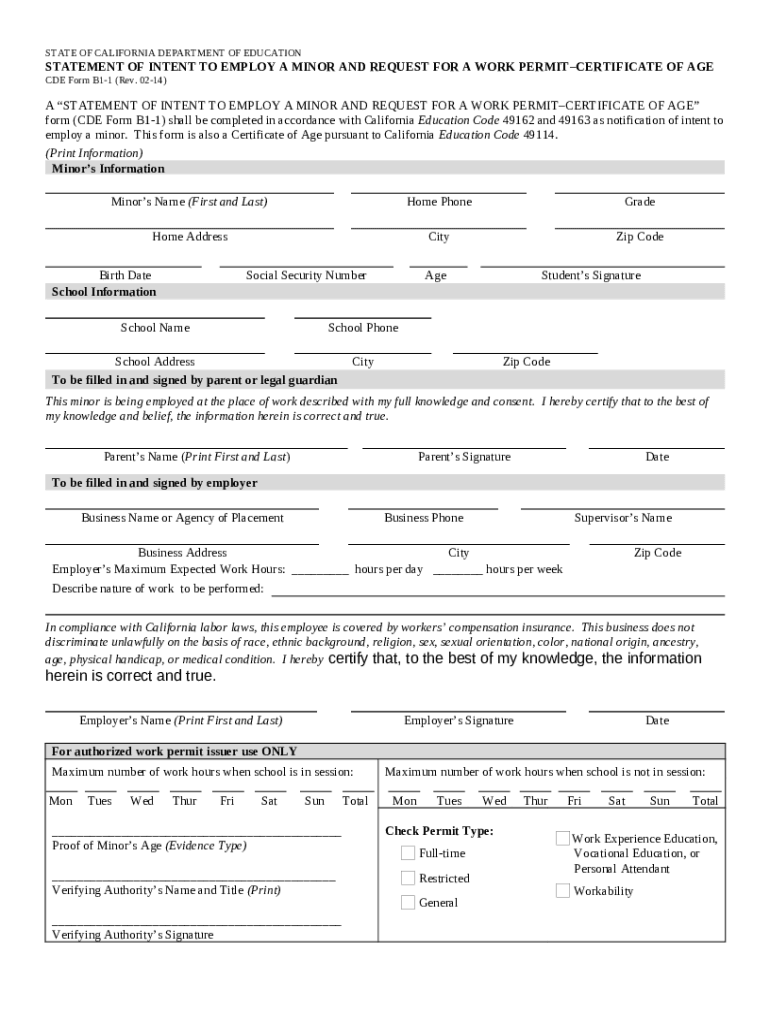 Request for Work Permit - California Department of Education Doc ...