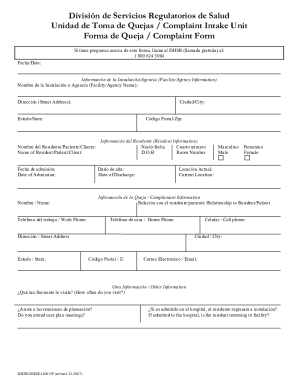 Fillable Online complaint form SPANISH 8-7-20201 - NCDHHS Fax Email ...