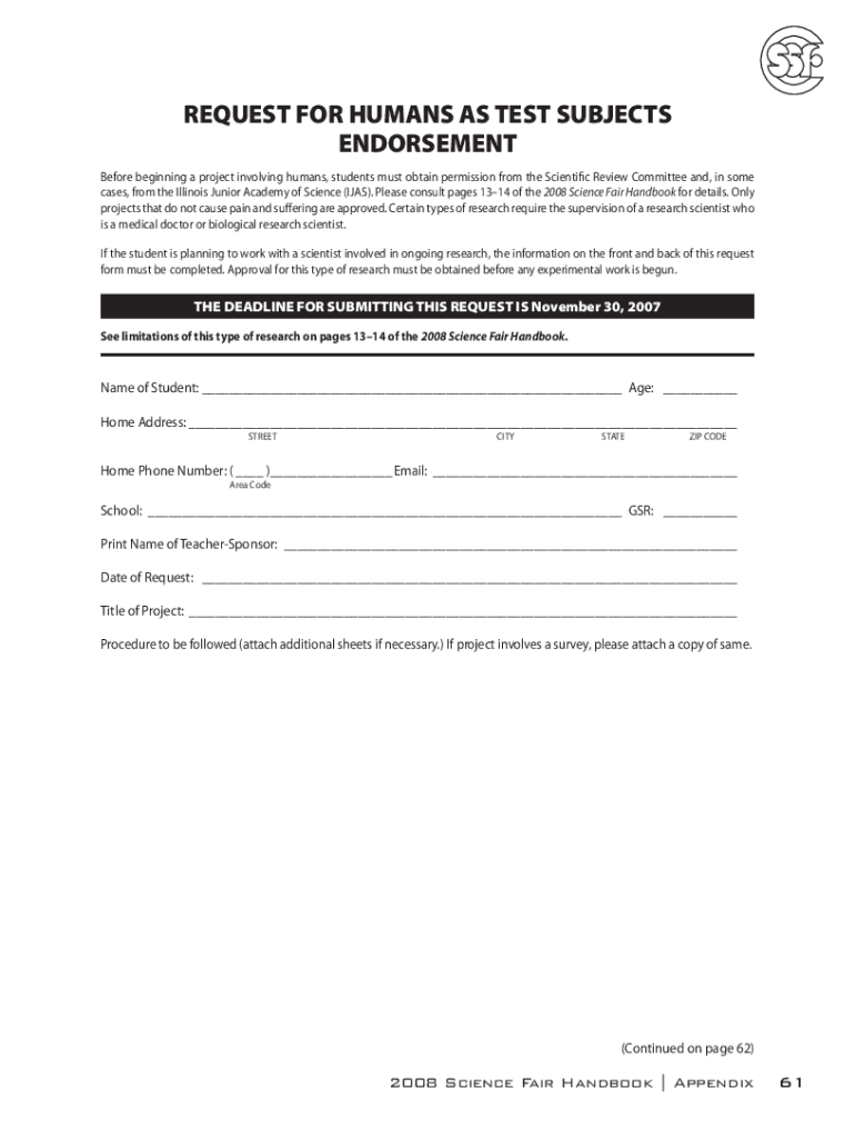 Fillable Online REQUEST FOR HUMANS AS TEST SUBJECTS Fax Email Print ...