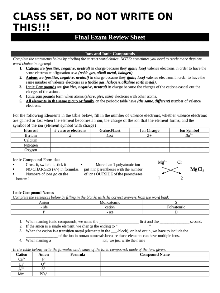 CLASS SET, DO NOT WRITE ON THIS Doc Template | pdfFiller