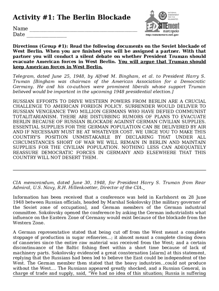 Activity #1: The Berlin Blockade - Student's Friend Doc Template ...
