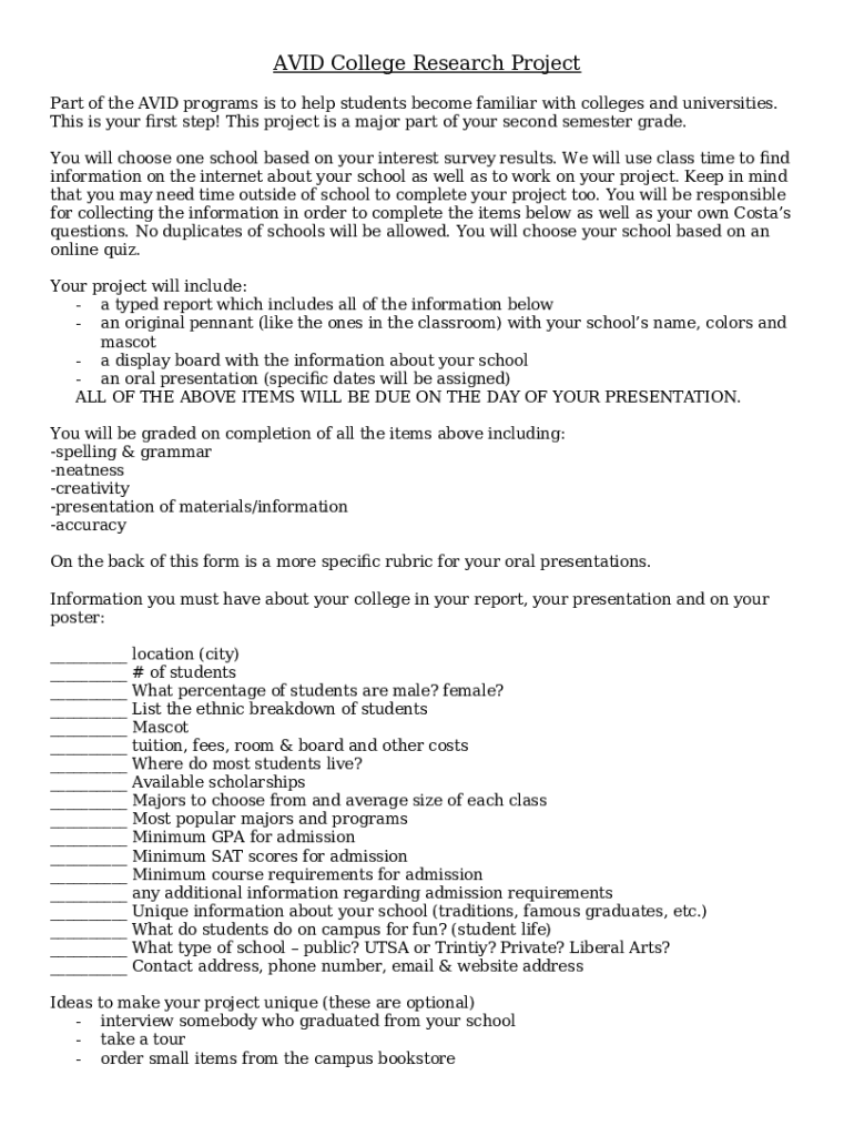 College Research Project Template Doc Template PdfFiller
