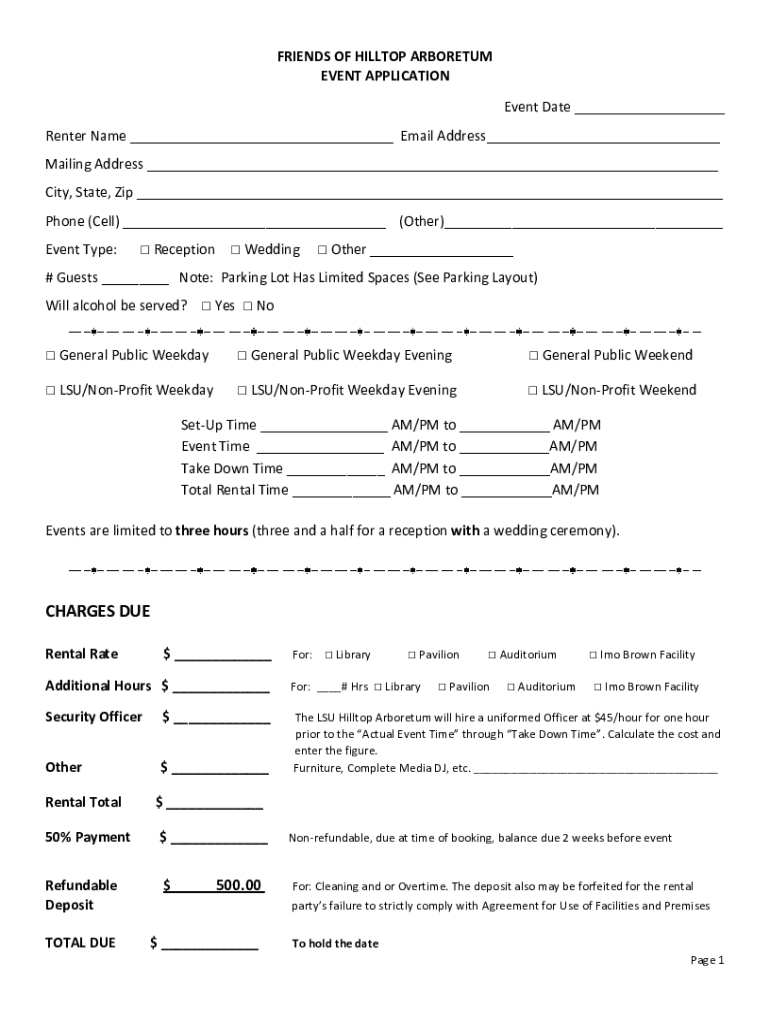 Fillable Online LSU Hilltop Arboretum Event Application Fax Email Print ...
