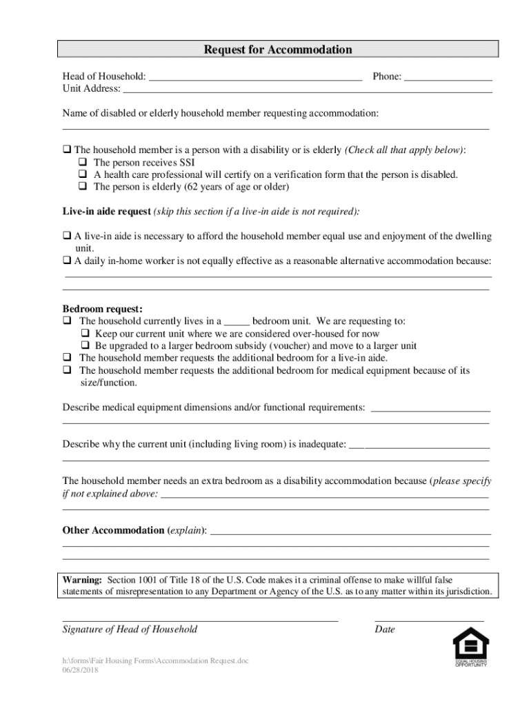 Fillable Online Disability Accommodation Request for Live-In Aide and/or Extra ... Fax Email ...