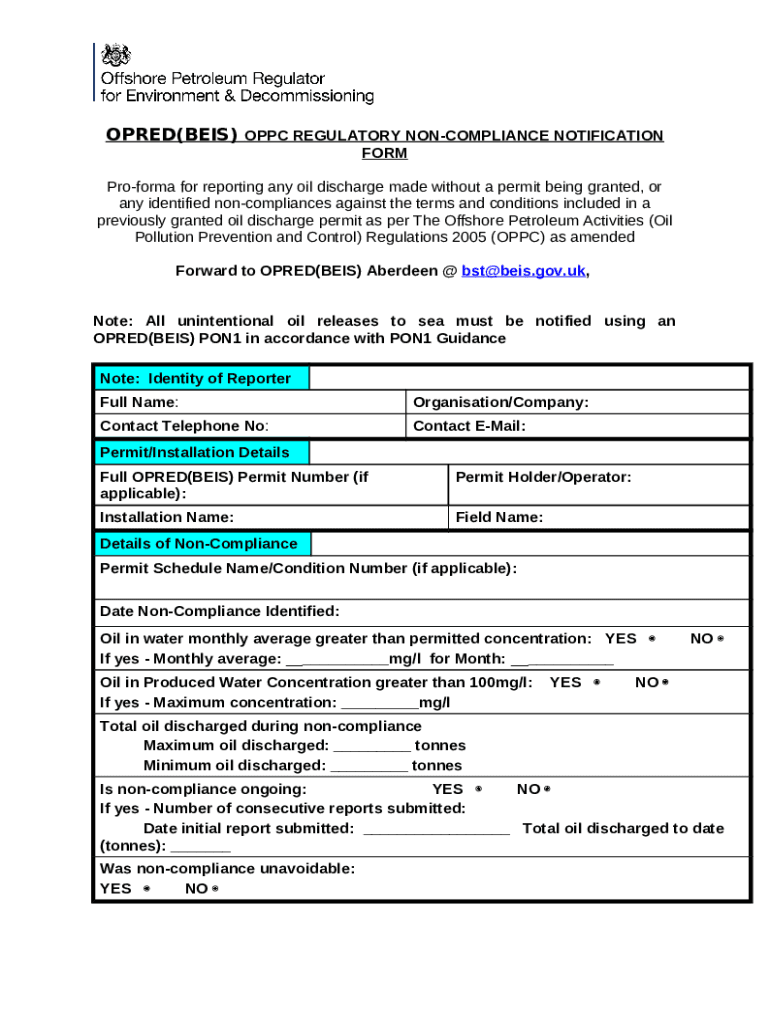 OPRED(BEIS) OPPC REGULATORY NON-COMPLIANCE NOTIFICATION Doc Template ...