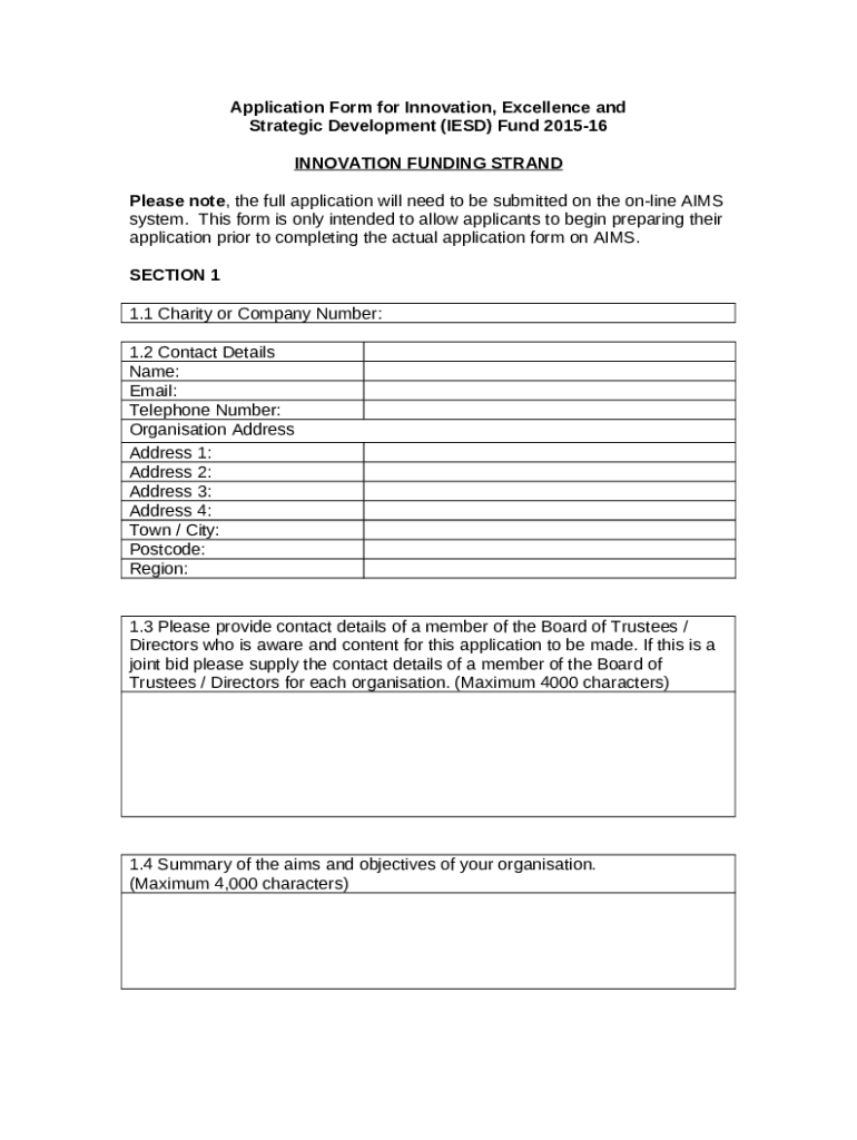 Application for Innovation, Excellence and Doc Template | pdfFiller