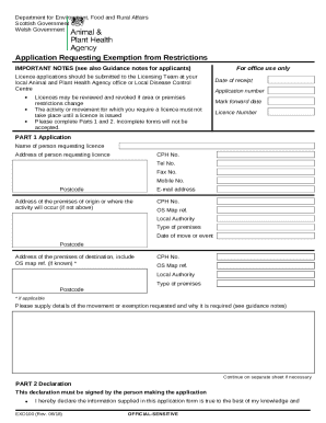 Application requesting exemption from restrictions Doc Template | pdfFiller