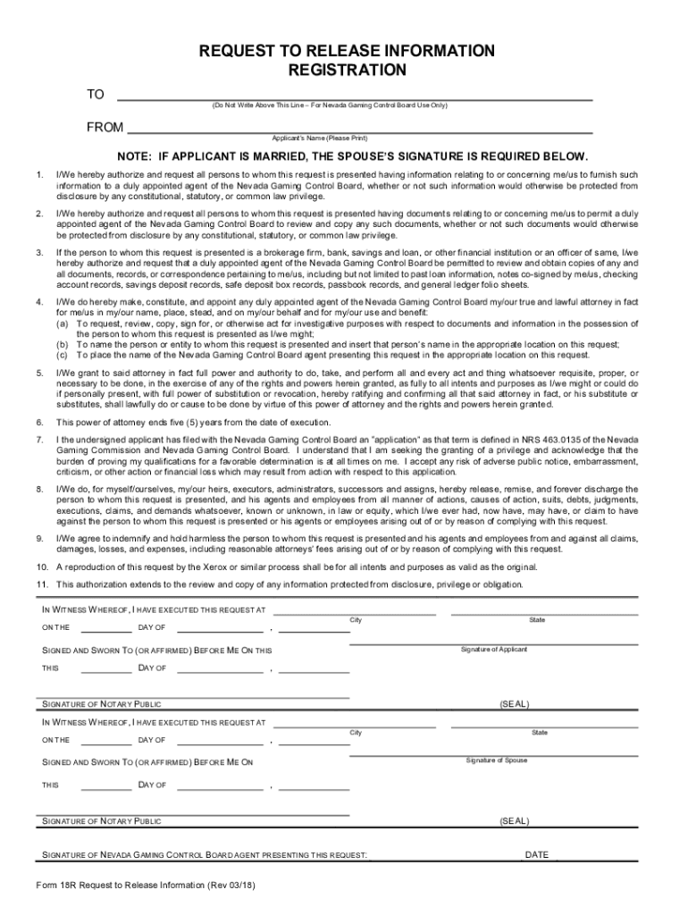 Fillable Online gaming nv Form 18R Fax Email Print - pdfFiller