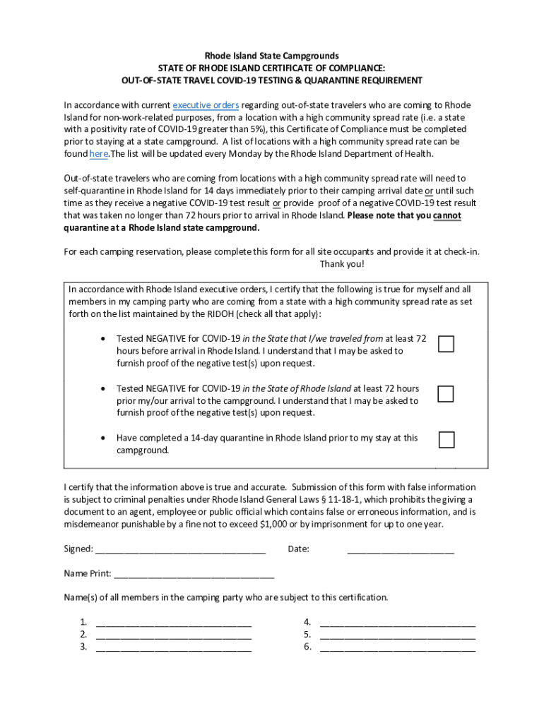 Fillable Online Certificate of Compliance Out-of-State Travel ...