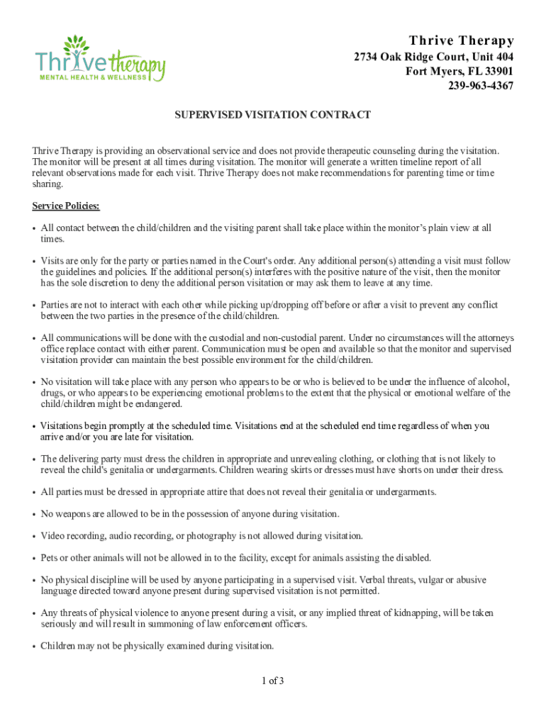 Fillable Online Fillable Online thrive-therapy Supervised Visitation ...