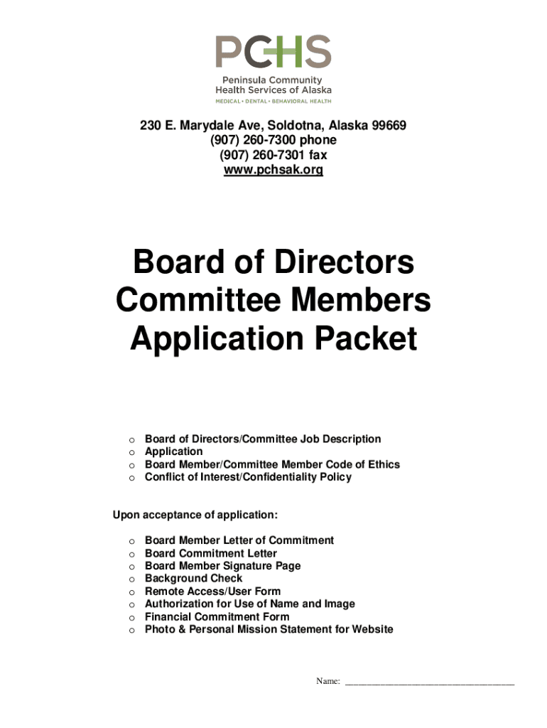 Fillable Online Board of Directors Committee Members Application Packet ...