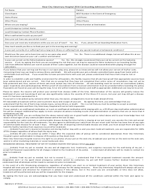 Fillable Online Cat Boarding Admission Form 2012 Fax Email Print ...