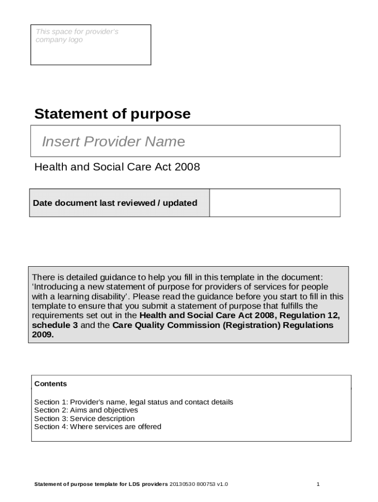 Statement of Purpose Template: Doc Template | pdfFiller