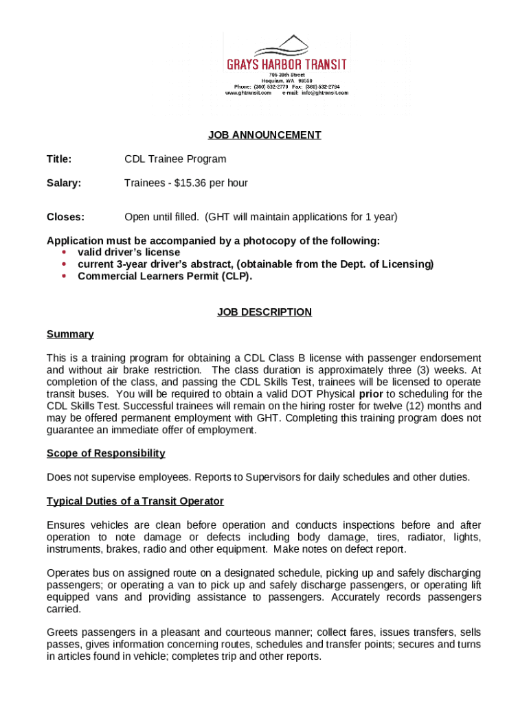 Title:CDL Trainee Program Doc Template | pdfFiller