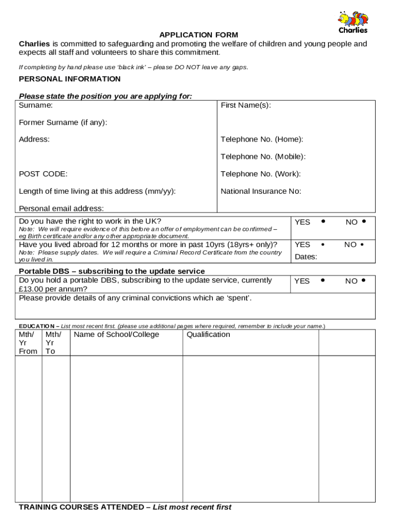 APPLICATION Charlies is committed to safeguarding ... Doc Template ...