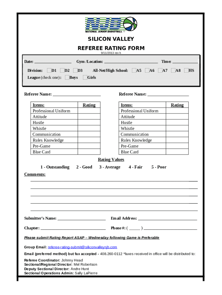 Referee Rating Doc Template | pdfFiller