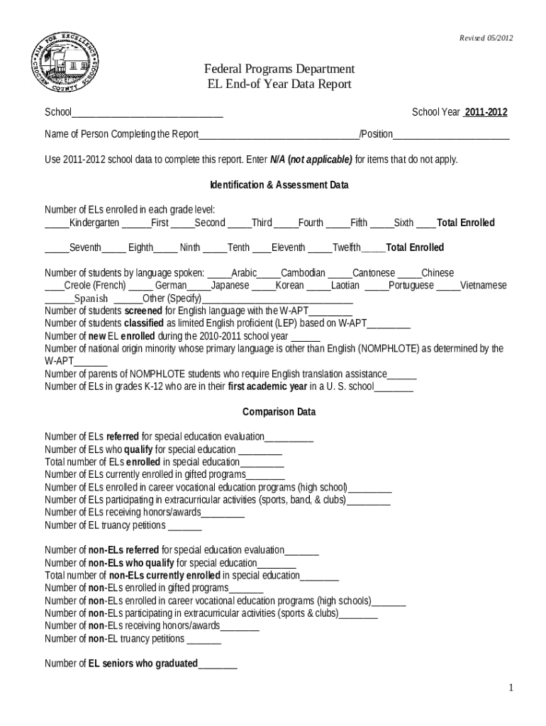 EL End-of Year Data Report Doc Template | pdfFiller