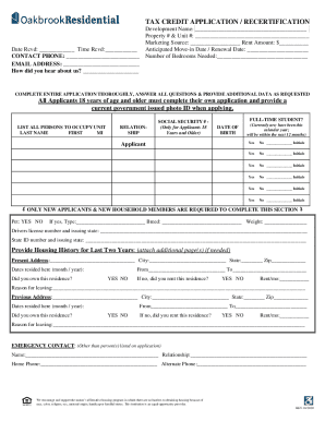 Fillable Online TAX CREDIT APPLICATION / RECERTIFICATION : Development ...