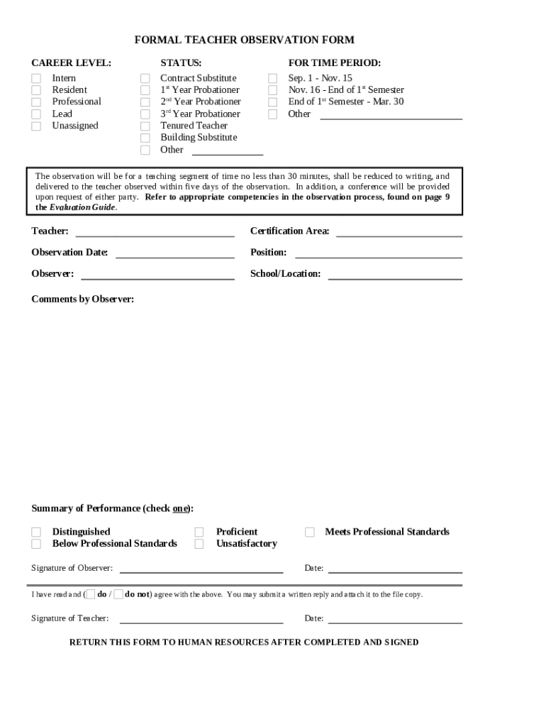 AL TEACHER OBSERVATION Doc Template | pdfFiller