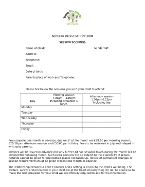 NURSERY REGISTRATION - Young Discoverers Doc Template | pdfFiller