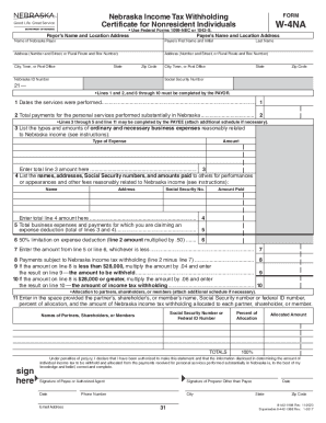 Fillable Online Nebraska Income Tax Withholding FORM Certificate for ...