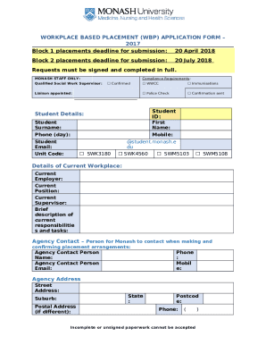 WORKPLACE BASED PLACEMENT (WBP) APPLICATION 2017 Doc Template | pdfFiller