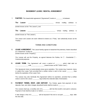 Fillable Online BASEMENT LEASE / RENTAL AGREEMENT Fax Email Print ...
