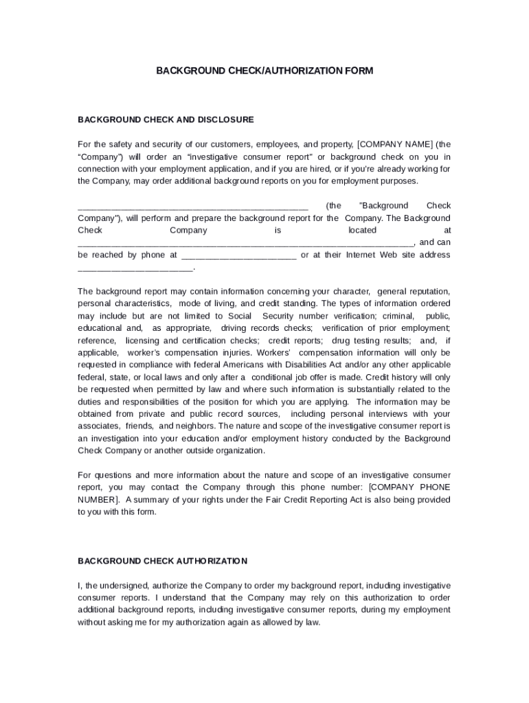 Compliant Background Check Disclosure and Authorization s Doc Template | pdfFiller