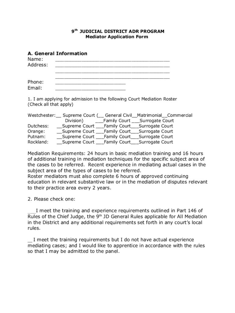 Fillable Online th JUDICIAL DISTRICT ADR PROGRAM Mediator Application ...