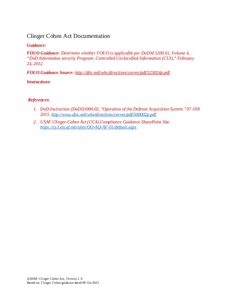 Clinger Cohen Act Documentation - Defense Acquisition University Doc ...