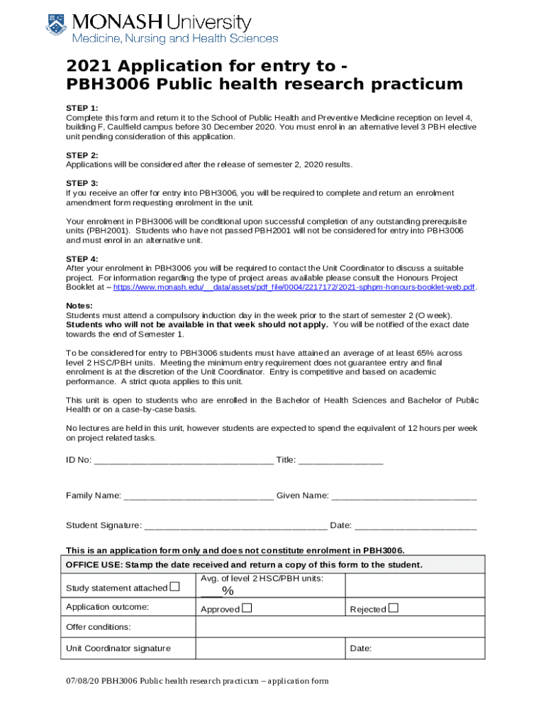 2021 Application for entry to - PBH3006 Public health ... Doc Template ...