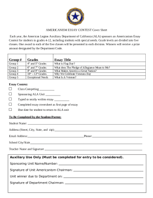 AMERICANISM ESSAY CONTEST Cover Sheet Doc Template | pdfFiller