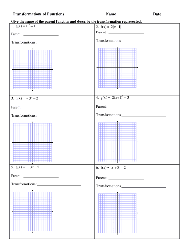 Fillable Online Parent Functions And Transformations Worksheet ...