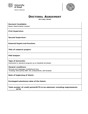 DOCTORAL AGREEMENT (for a doctorate in the Doctoral ... Doc Template | pdfFiller