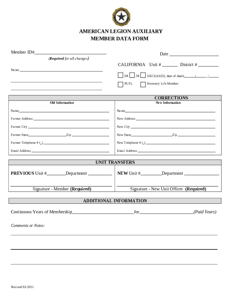 MEMBER DATA - American Legion Auxiliary ... Doc Template | pdfFiller