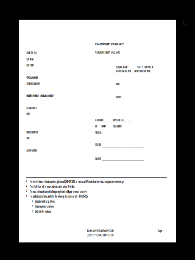 Texas Temporary Driver s License Template