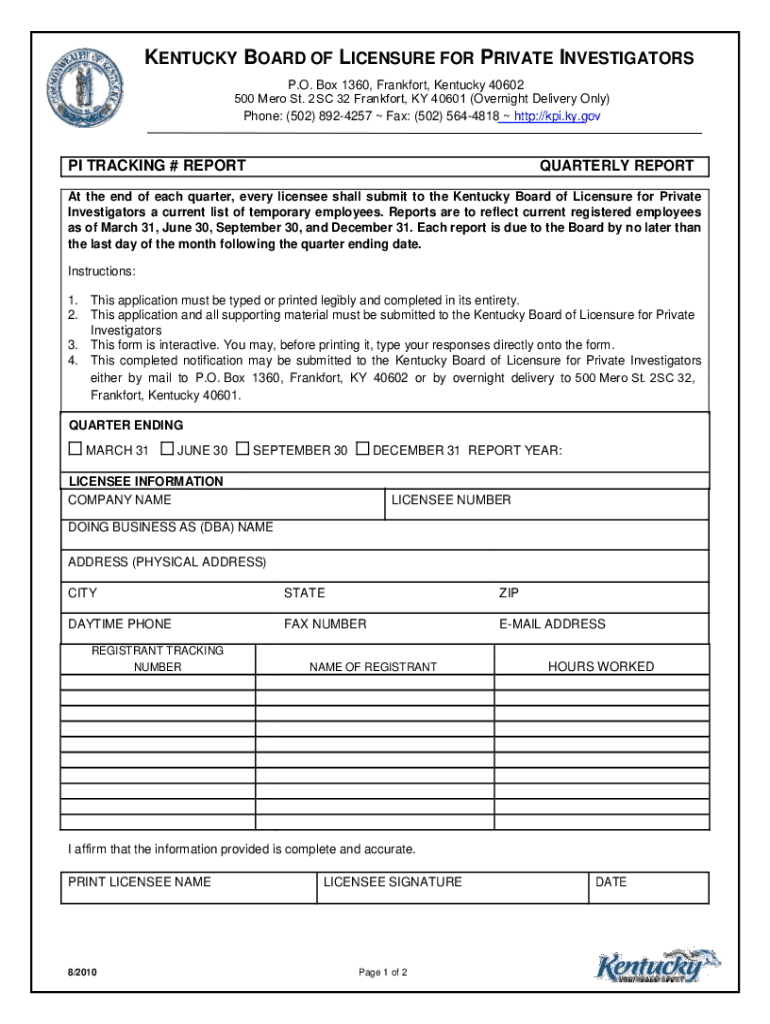 Ky Private Investigator License - Fill Online, Printable, Fillable ...