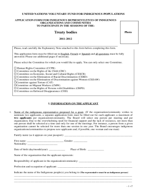 Fillable Online APPLICATION FORM FOR INDIGENOUS REPRESENTATIVES OF ...