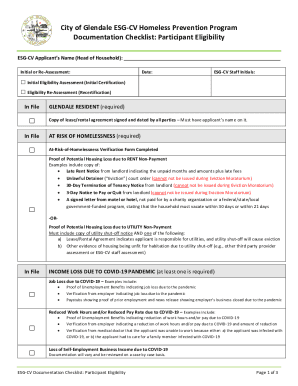 Fillable Online ESG-CV Documentation Checklist Fax Email Print - pdfFiller