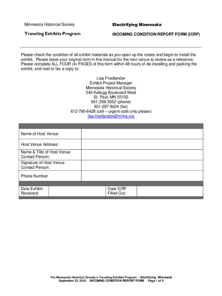 Fillable Online Traveling Exhibits Program INCOMING CONDITION REPORT ...