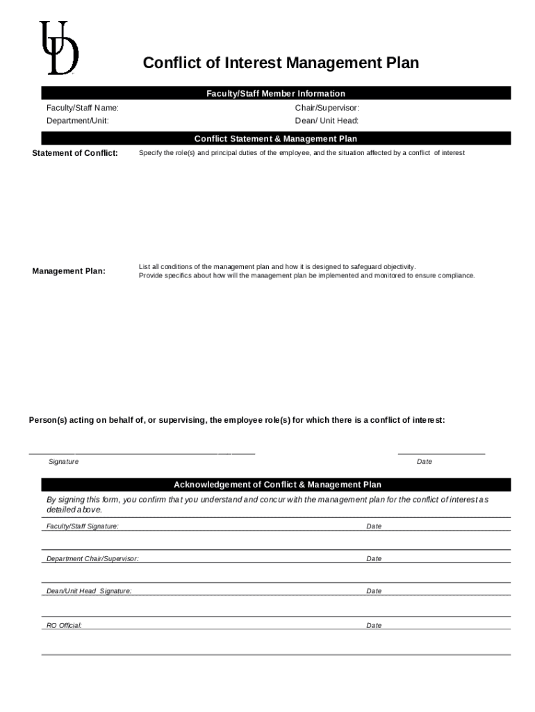 conflict of interest management plan template Doc Template | pdfFiller