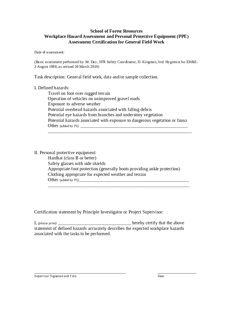 Workplace Hazard Assessment and Personal Protective Equipment (PPE ...