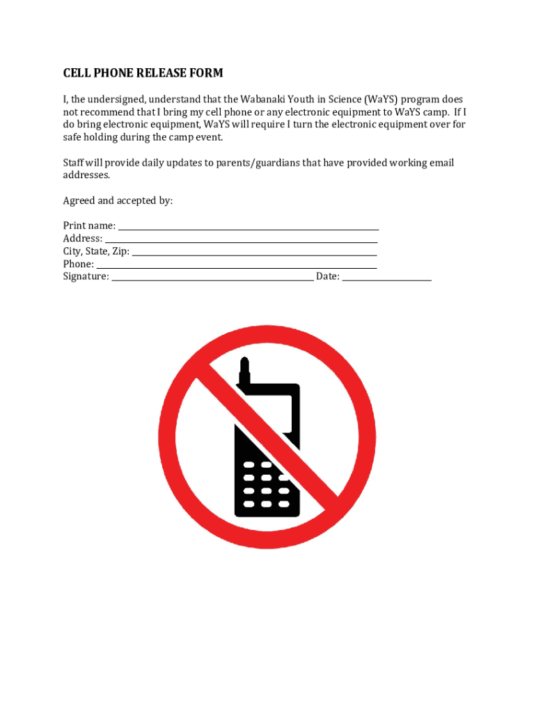 Fillable Online CELL PHONE RELEASE FORM Fax Email Print - pdfFiller