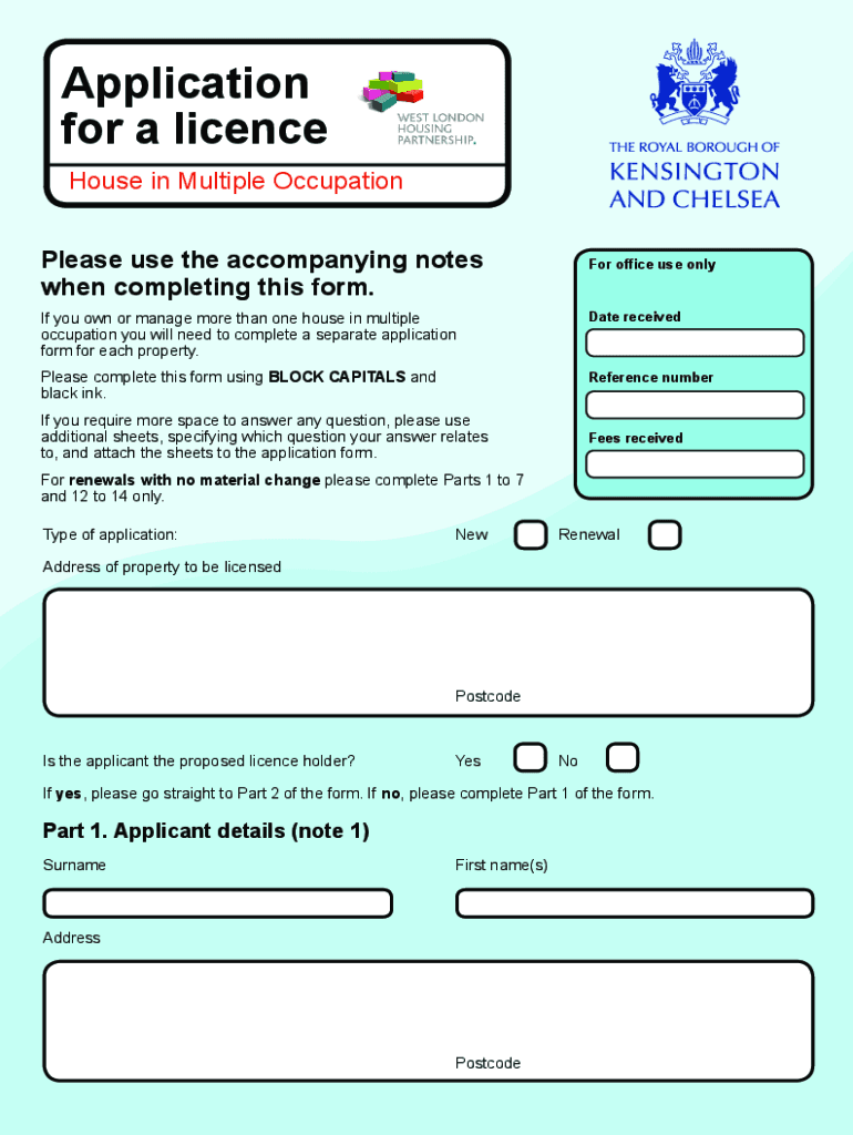 Fillable Online application form for an HMO licence. Houses in Multiple ...