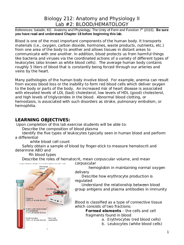 Biology 212: Anatomy and Physiology II Lab #2: BLOOD ... - course1 ...