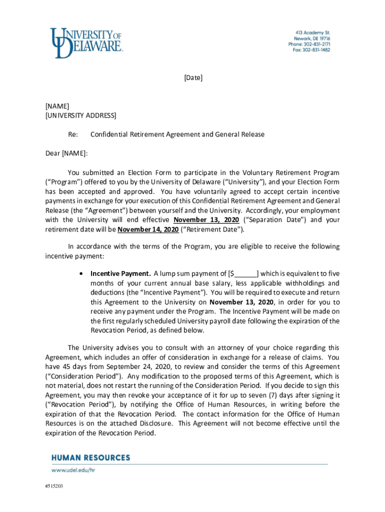 Fillable Online Confidential Retirement Agreement and General Release ...