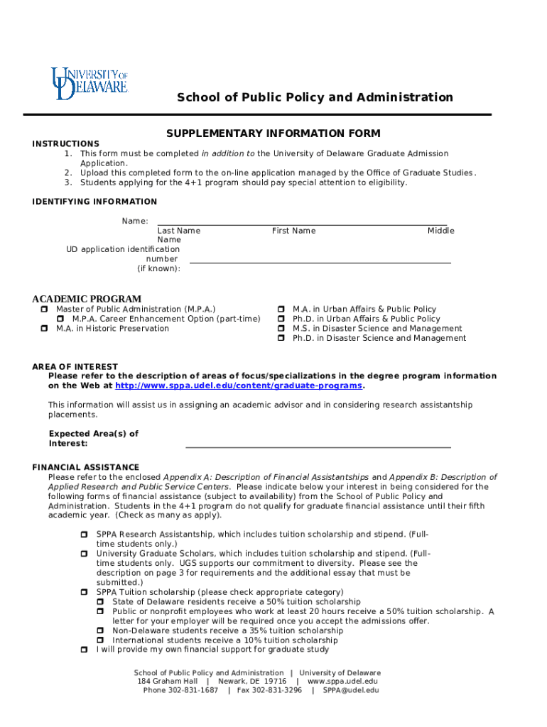 Supplementary Ination for Graduate Applications Doc Template | pdfFiller