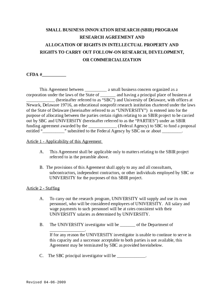 Small Business Technology Transfer (STTR) Program Agreement Doc ...